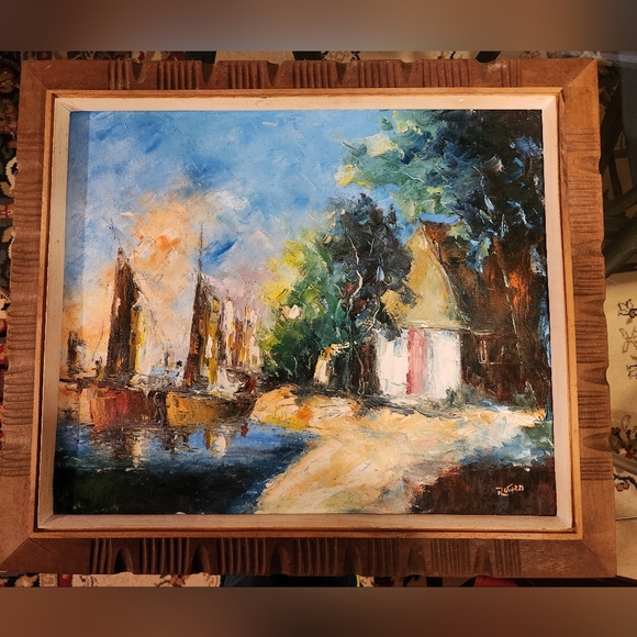 Viard | Art | Vintage Raoul Viard Impressionistic Oil Painting Boats ...